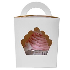 ONE MORE Individual Cupcake Containers,Large Single Cupcake Boxes Carrier with Insert & Handles and PVC Window For Birthday Party(White 15)