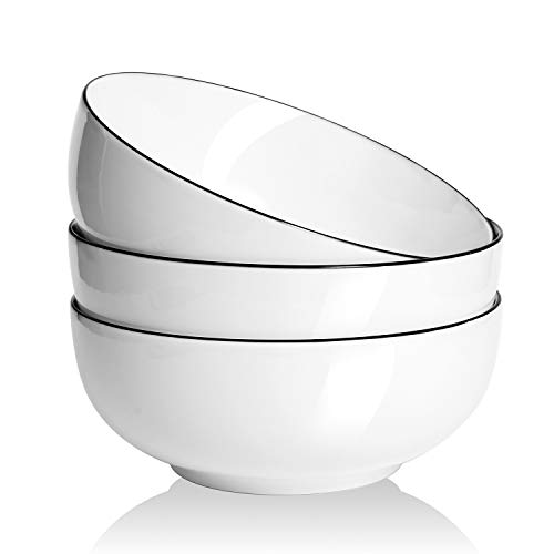 AnBnCn Salad Bowls 8 inch 65 oz Large Serving Bowls White Fine Porcelain Fruit Bowl Soup Bowl Pasta Bowl Popcorn Bowl Set of 3 (White)