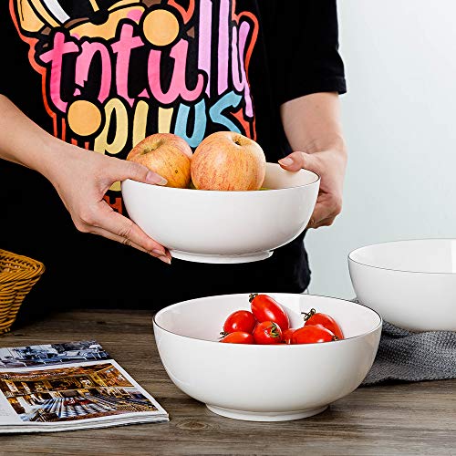 AnBnCn Salad Bowls 8 inch 65 oz Large Serving Bowls White Fine Porcelain Fruit Bowl Soup Bowl Pasta Bowl Popcorn Bowl Set of 3 (White)