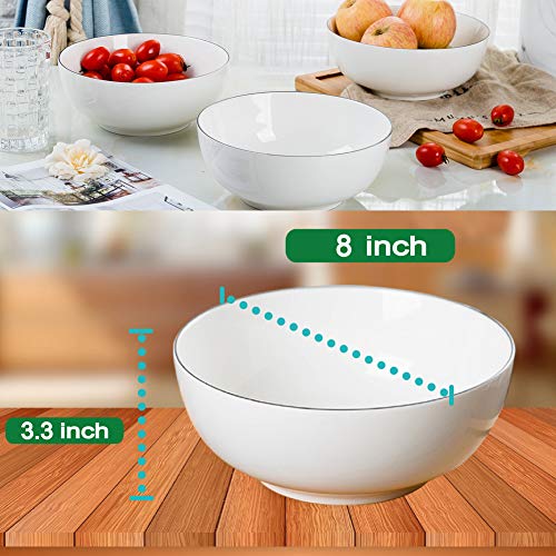 AnBnCn Salad Bowls 8 inch 65 oz Large Serving Bowls White Fine Porcelain Fruit Bowl Soup Bowl Pasta Bowl Popcorn Bowl Set of 3 (White)