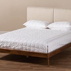 Baxton Studio Aveneil Mid-Century Modern Beige Fabric Upholstered Walnut Finished King Size Platform Bed