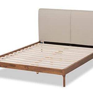 Baxton Studio Aveneil Mid-Century Modern Beige Fabric Upholstered Walnut Finished King Size Platform Bed