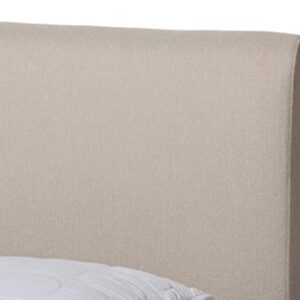 Baxton Studio Aveneil Mid-Century Modern Beige Fabric Upholstered Walnut Finished King Size Platform Bed