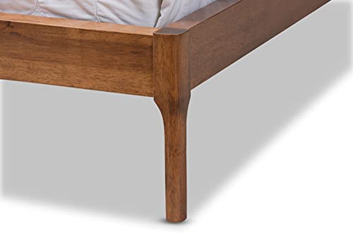 Baxton Studio Aveneil Mid-Century Modern Beige Fabric Upholstered Walnut Finished King Size Platform Bed