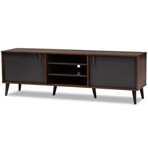 baxton studio samuel modern tv stand in brown and dark grey