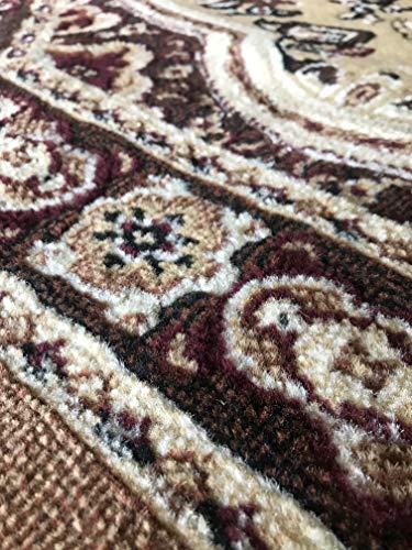 Traditional Octagon Persian Rug Beige Brown Burgundy & Black Design 520 (4 Feet X 4 Feet)