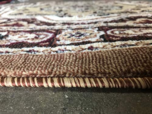 Traditional Octagon Persian Rug Beige Brown Burgundy & Black Design 520 (4 Feet X 4 Feet)