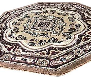 Traditional Octagon Persian Rug Beige Brown Burgundy & Black Design 520 (4 Feet X 4 Feet)