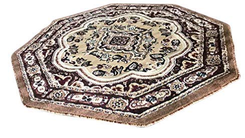 Traditional Octagon Persian Rug Beige Brown Burgundy & Black Design 520 (4 Feet X 4 Feet)