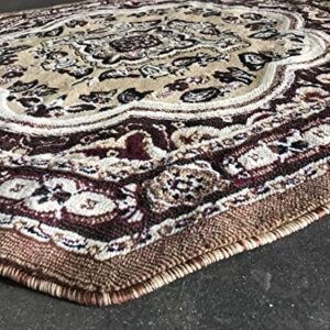 Traditional Octagon Persian Rug Beige Brown Burgundy & Black Design 520 (4 Feet X 4 Feet)