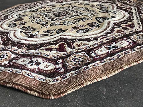 Traditional Octagon Persian Rug Beige Brown Burgundy & Black Design 520 (4 Feet X 4 Feet)