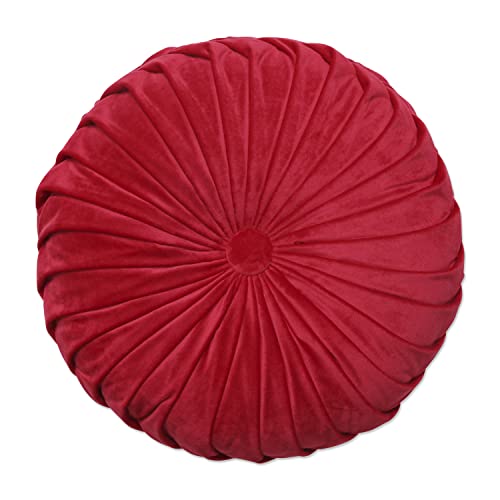 Pillow Perfect Round Pleated Velvet Buttoned Decorative Pillow, 1 Count (Pack of 1), Red