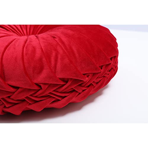 Pillow Perfect Round Pleated Velvet Buttoned Decorative Pillow, 1 Count (Pack of 1), Red