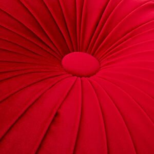 Pillow Perfect Round Pleated Velvet Buttoned Decorative Pillow, 1 Count (Pack of 1), Red