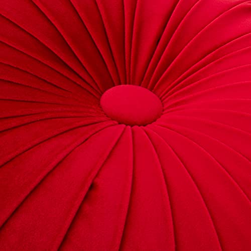 Pillow Perfect Round Pleated Velvet Buttoned Decorative Pillow, 1 Count (Pack of 1), Red