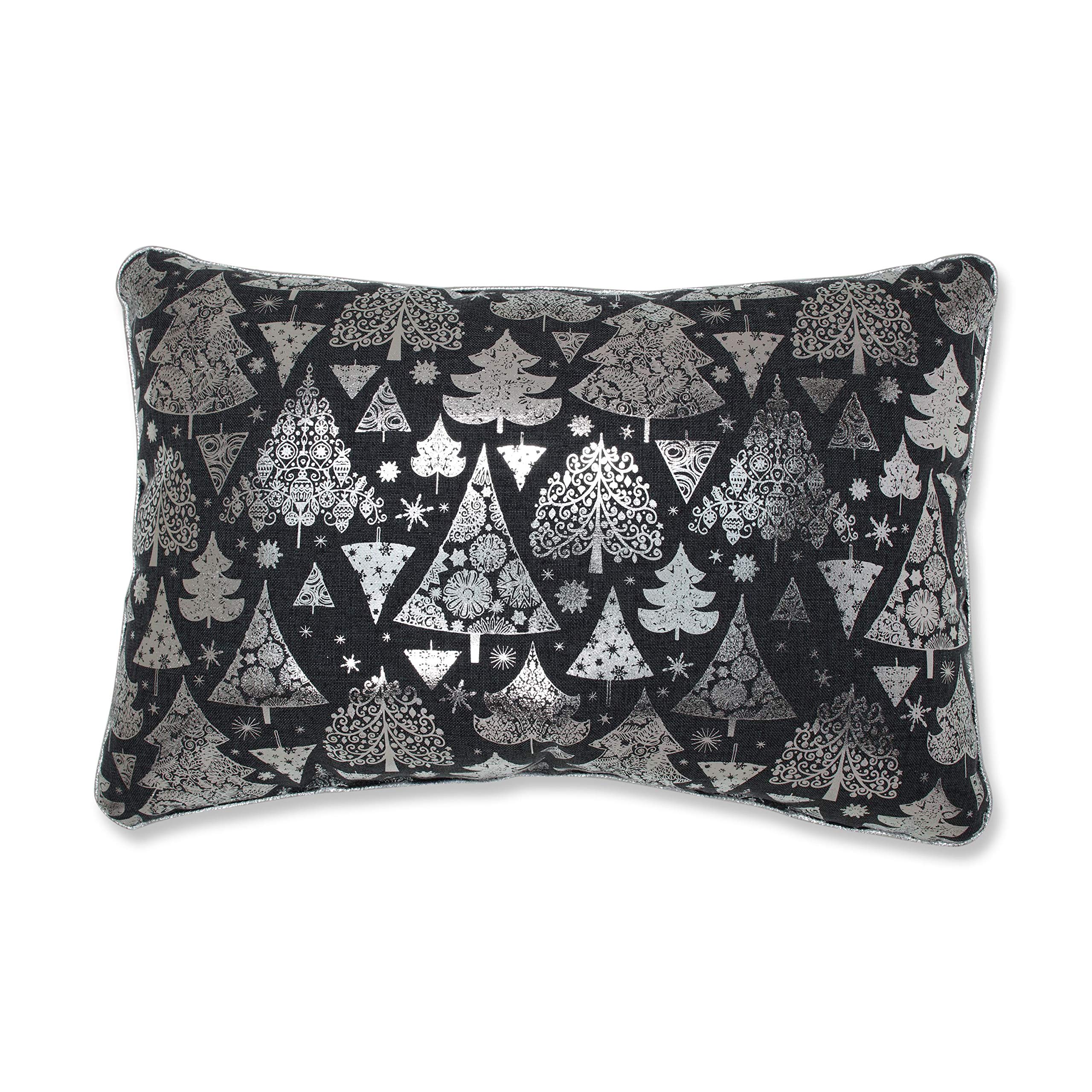 Pillow Perfect Metallic Christmas Trees Decorative Lumbar Pillow, 11.5" x 18.5", Grey