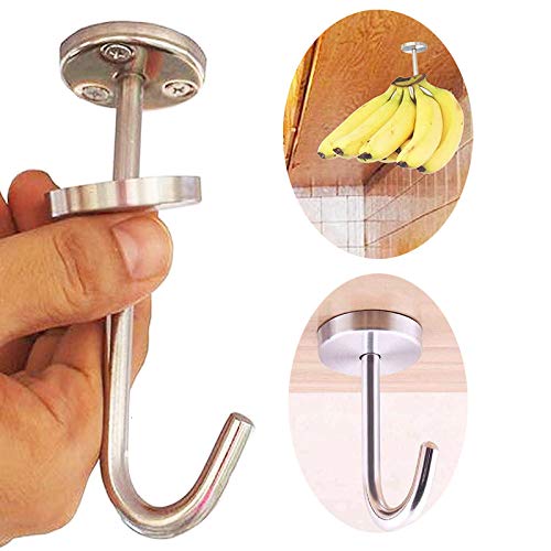 One Banana Hanger Banana Hook Banana Organizer (Stainless Steel) Under Cabinet Hook Rack for Bowl Basket Stand Holder Bananas or Heavyweight Kitchen Items. - Screws Included. - No Banana