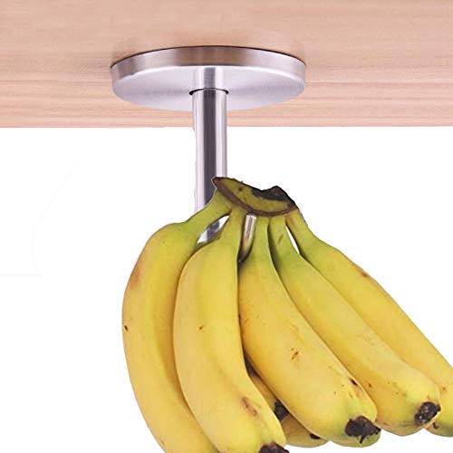 One Banana Hanger Banana Hook Banana Organizer (Stainless Steel) Under Cabinet Hook Rack for Bowl Basket Stand Holder Bananas or Heavyweight Kitchen Items. - Screws Included. - No Banana