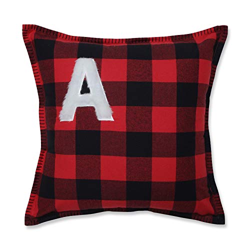 Pillow Perfect Buffalo Plaid Initial A Decorative Throw Pillow, 17", Red/Black/Off White