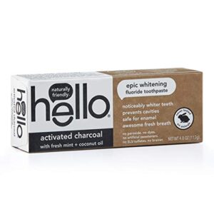 hello oral care activated charcoal fluoride whitening toothpaste, vegan & sls free, 4 ounce (pack of 1)