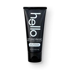 Hello Oral Care Activated Charcoal Fluoride Whitening Toothpaste, Vegan & SLS Free, 4 Ounce (Pack of 1)