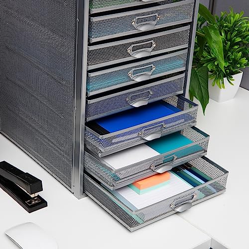 Mind Reader Network Collection, 10-Drawer File Storage, Desk Organizer, Label Frame on Each Drawer, Metal Mesh, Multi-Purpose, Silver