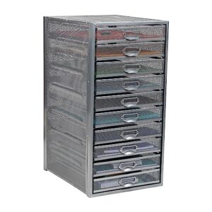 Mind Reader Network Collection, 10-Drawer File Storage, Desk Organizer, Label Frame on Each Drawer, Metal Mesh, Multi-Purpose, Silver