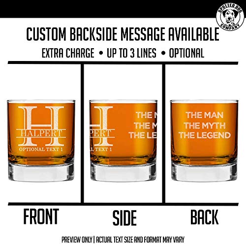 Personalized Etch 11oz Custom Whiskey Glass, Whiskey Gifts for Men, Bourbon Glass Engraved, Birthday Gifts for Men Dad Husband Groomsmen Gifts, Customized Monogram Gifts, Halpert