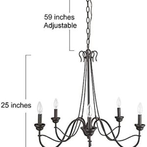 LOG BARN Black Chandelier for Dining Room, Farmhouse Chandelier in Brown Rust Metal Finish, 5-Light, 28" Dia