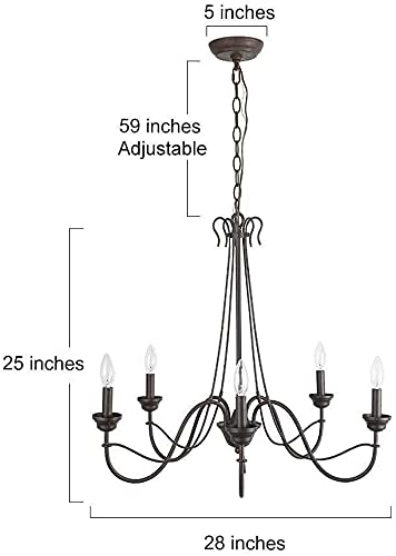 LOG BARN Black Chandelier for Dining Room, Farmhouse Chandelier in Brown Rust Metal Finish, 5-Light, 28" Dia