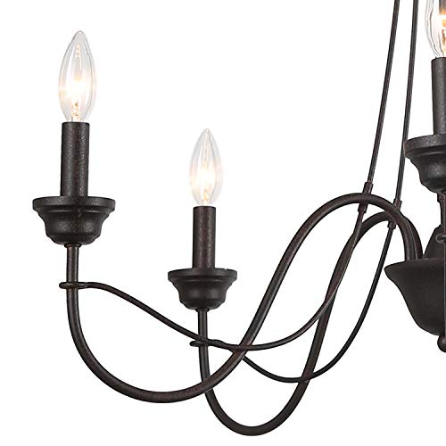 LOG BARN Black Chandelier for Dining Room, Farmhouse Chandelier in Brown Rust Metal Finish, 5-Light, 28" Dia