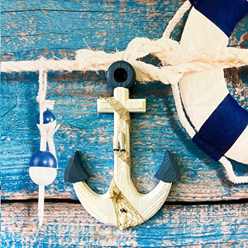 Rainbow Handcrafts Nautical Rustic Wooden Anchor with Rope Crosses Wall Art Decor,Boat Wheel,Hanging Wood Crossbar Anchor Decorative Home Bathroom Office Beach Theme Decoration 18''H （White）