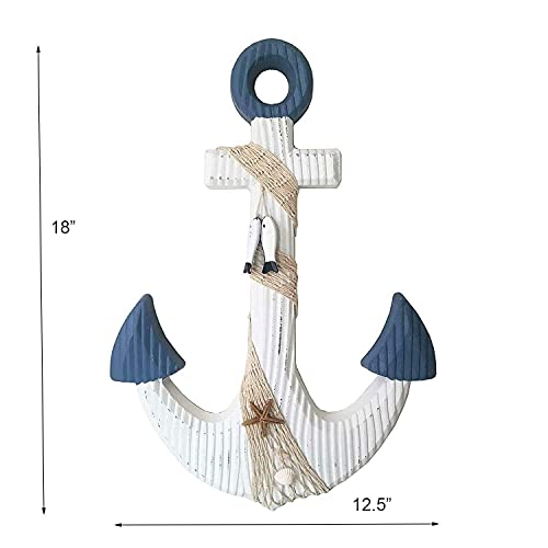 Rainbow Handcrafts Nautical Rustic Wooden Anchor with Rope Crosses Wall Art Decor,Boat Wheel,Hanging Wood Crossbar Anchor Decorative Home Bathroom Office Beach Theme Decoration 18''H （White）