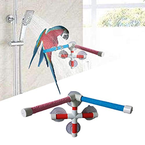 Hypeety Portable Suction Cup Bird Window and Shower Perch Toy for Bird Parrot Macaw Cockatoo African Greys Budgies Parakeet Bath Double Stand Perch Toy