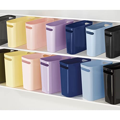 mDesign Plastic Small Trash Can, 1.5 Gallon/5.7-Liter Wastebasket, Narrow Garbage Bin with Handles for Bathroom, Laundry, Home Office - Holds Waste, Recycling, 10" High, Aura Collection, 6 Pack, Black