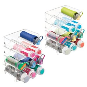 mdesign stackable plastic 3 bottle refrigerator wine rack - kitchen storage organizer for champagne, wine or water bottles - stacking wine organizer for fridge - ligne collection - 8 pack - clear