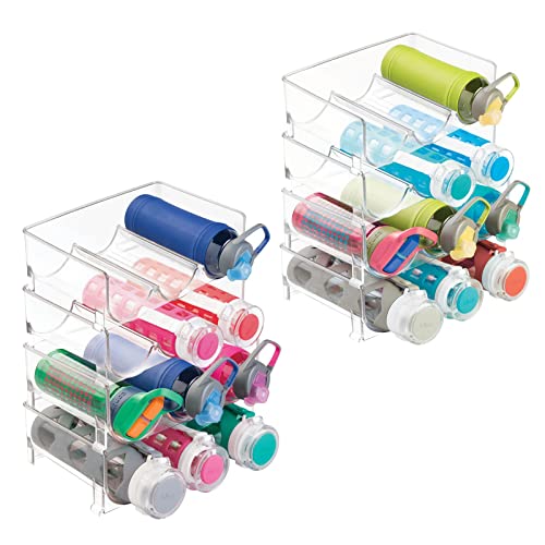 mDesign Stackable Plastic 3 Bottle Refrigerator Wine Rack - Kitchen Storage Organizer for Champagne, Wine or Water Bottles - Stacking Wine Organizer for Fridge - Ligne Collection - 8 Pack - Clear