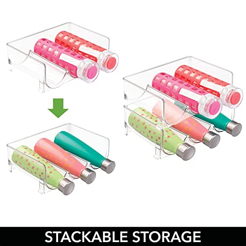 mDesign Stackable Plastic 3 Bottle Refrigerator Wine Rack - Kitchen Storage Organizer for Champagne, Wine or Water Bottles - Stacking Wine Organizer for Fridge - Ligne Collection - 8 Pack - Clear