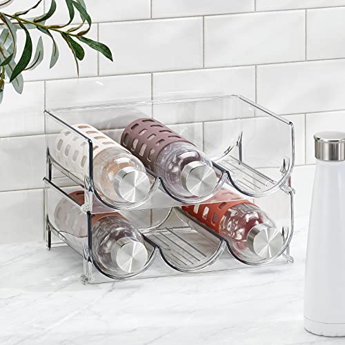 mDesign Stackable Plastic 3 Bottle Refrigerator Wine Rack - Kitchen Storage Organizer for Champagne, Wine or Water Bottles - Stacking Wine Organizer for Fridge - Ligne Collection - 8 Pack - Clear