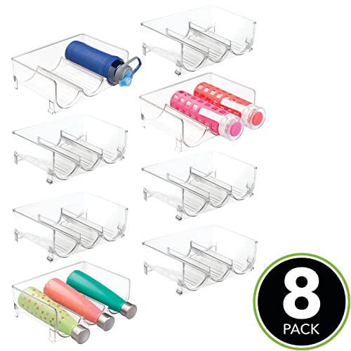 mDesign Stackable Plastic 3 Bottle Refrigerator Wine Rack - Kitchen Storage Organizer for Champagne, Wine or Water Bottles - Stacking Wine Organizer for Fridge - Ligne Collection - 8 Pack - Clear