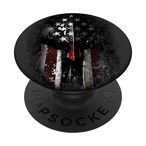 Patriotic Military Distressed Spartan Helmet American Flag PopSockets Swappable PopGrip