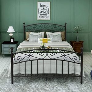 DUMEE Queen Bed Frame with Headboard and Footboard Metal Platform Bed Frame Queen Size No Box Spring Needed, Queen Textured Black