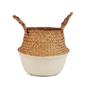 bluemake woven seagrass belly basket for storage, laundry, picnic, plant pot cover, and grocery and toy storage (medium, sand)