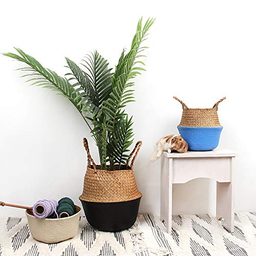 BlueMake Woven Seagrass Belly Basket for Storage, Laundry, Picnic, Plant Pot Cover, and Grocery and Toy Storage (Medium, Sand)