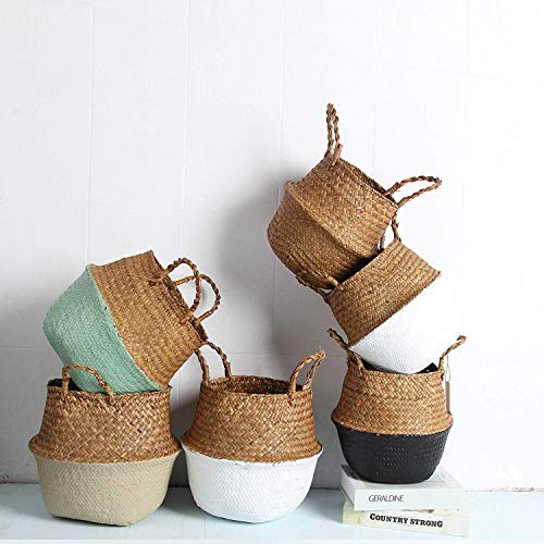 BlueMake Woven Seagrass Belly Basket for Storage, Laundry, Picnic, Plant Pot Cover, and Grocery and Toy Storage (Medium, Sand)