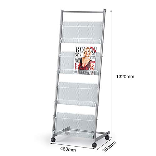 Magazine & Newspaper Baskets Information Rack Newspaper Rack Magazine Rack Magazine Rack Storage Book Rack Metal Iron Floor Universal Wheel Mobile Propaganda Display Stand Shelf Baskets