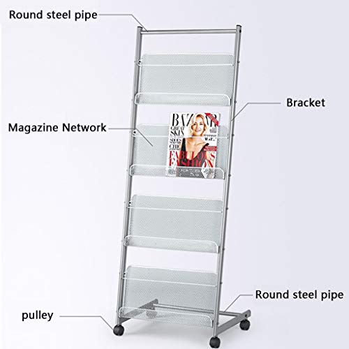 Magazine & Newspaper Baskets Information Rack Newspaper Rack Magazine Rack Magazine Rack Storage Book Rack Metal Iron Floor Universal Wheel Mobile Propaganda Display Stand Shelf Baskets