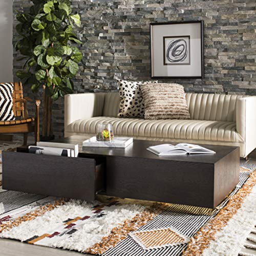 Safavieh Couture Home Carmina Modern Light Beige Faux Leather and Oak Sofa