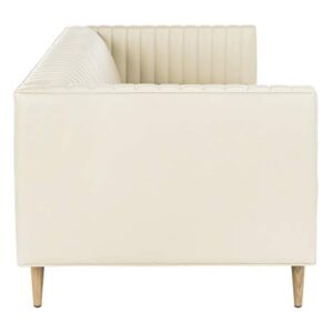 Safavieh Couture Home Carmina Modern Light Beige Faux Leather and Oak Sofa