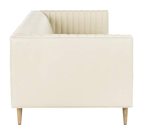 Safavieh Couture Home Carmina Modern Light Beige Faux Leather and Oak Sofa